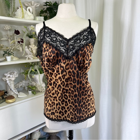 Vintage | Tops | Vintage 8s 90s Cheetah Print And Lace Lingre Slip ...